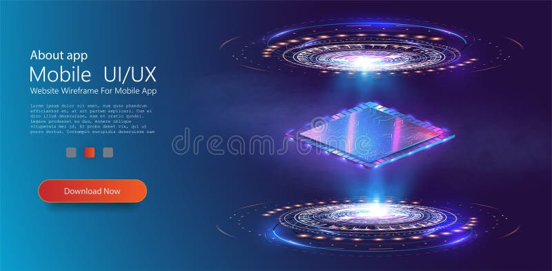 Futuristic Microchip Processor with Lights on the Blue Background ...