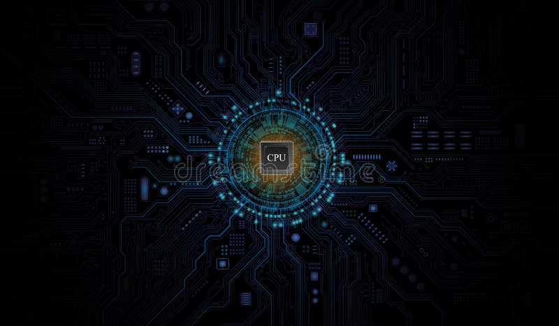 Futuristic Microchip Processor with Lights on the Blue Background ... Futuristic Microchip Processor with Lights on the Blue Background ...