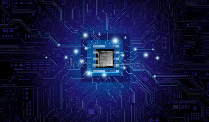 Futuristic Microchip Processor with Lights on the Blue Background ...