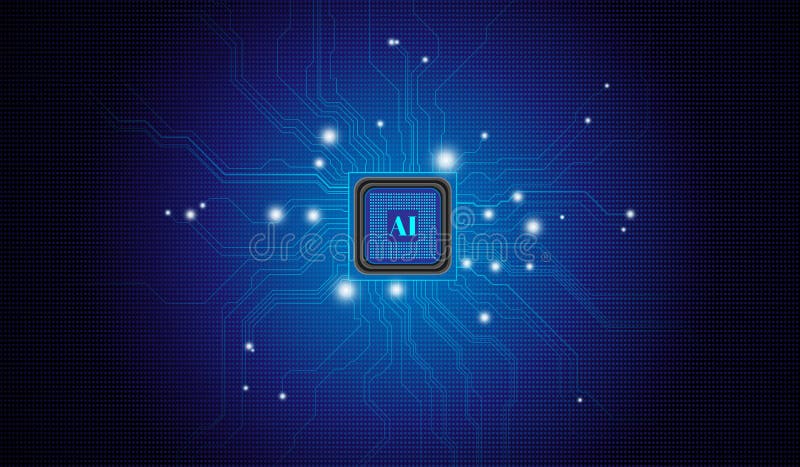 Futuristic Microchip Processor with Lights on the Blue Background. Quantum Computer, Large Data ...