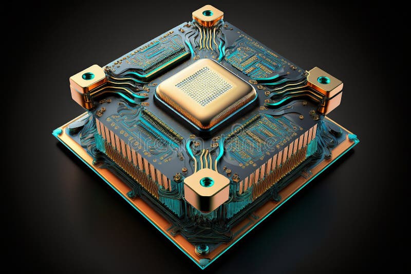 Futuristic Microchip Processor Quantum Computer Big Data Processing