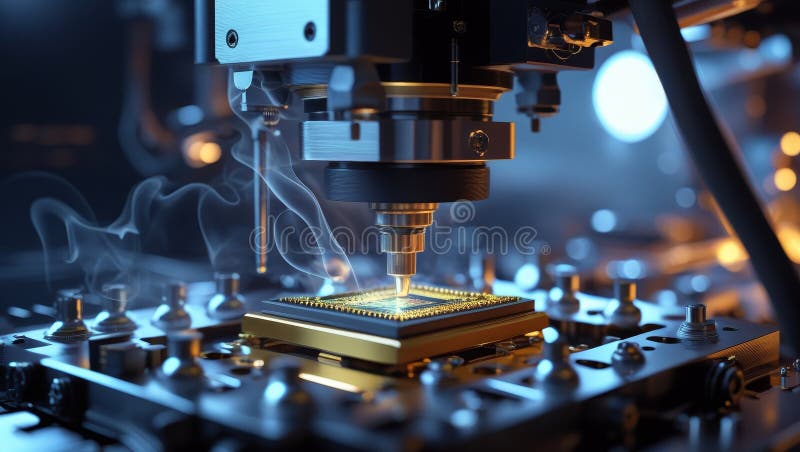 Futuristic Microchip Production Process, Advanced Technology in Electronics Manufacturing ...