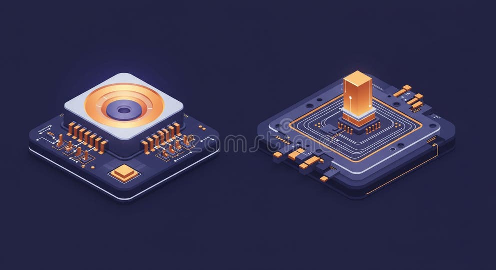 Futuristic Microchips are Depicted, Showcasing Complex Circuit Designs ...