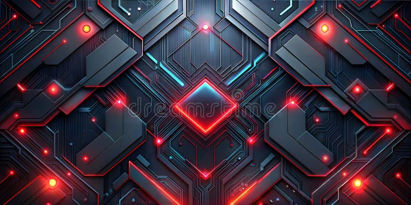 Futuristic Microchips with Neon Glowing Paths on Technology Plate Stock ...