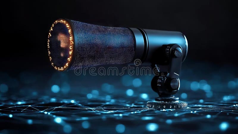 Futuristic Microphone on a Digital Backdrop, Symbolizing Innovation and ...