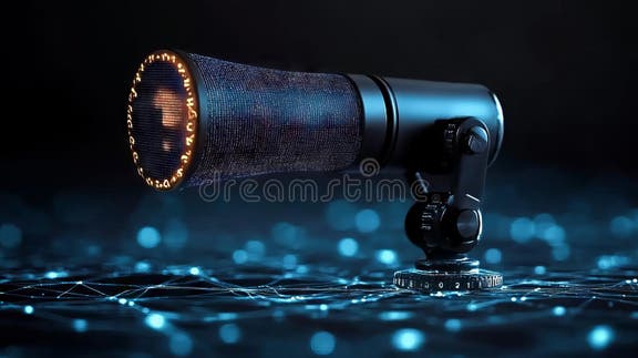 Futuristic Microphone on a Digital Backdrop, Symbolizing Innovation and ...
