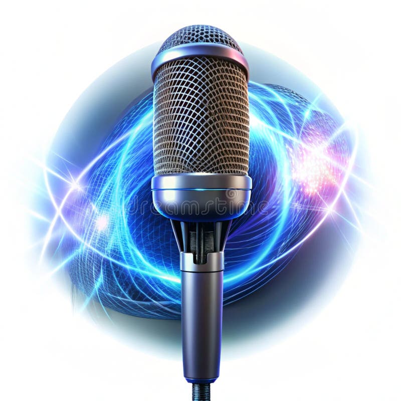 Floating Glowing Microphone with Animated Sound Waves Stock ...