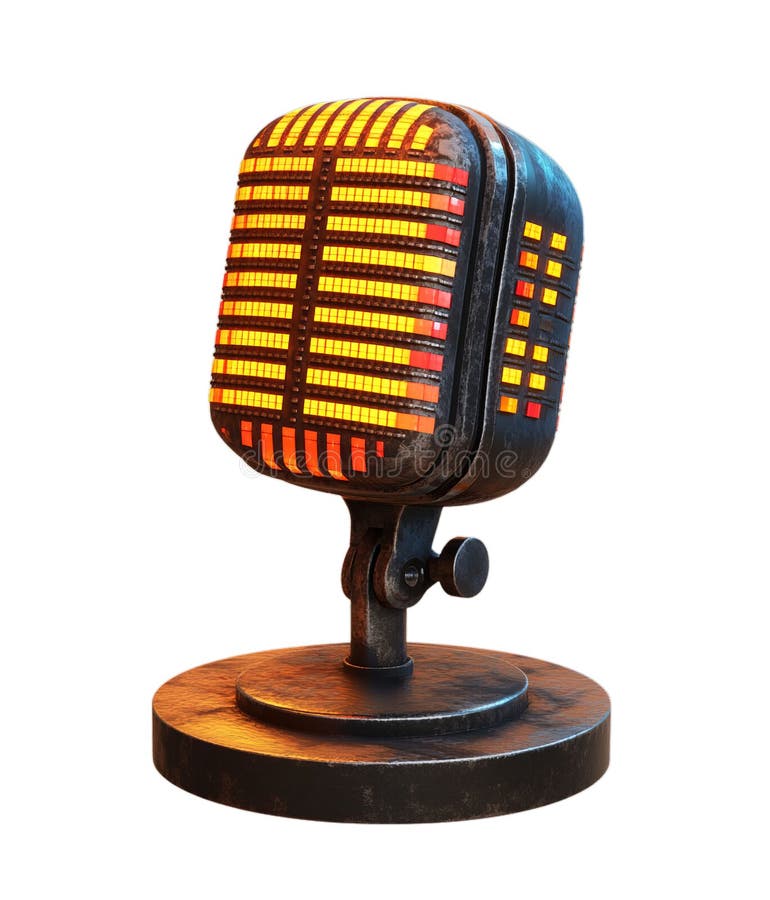 A Futuristic Microphone with a Glowing Grid of Lights and a Metallic ...