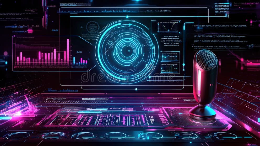 Futuristic Microphone with Vibrant Digital Interface Stock Photo ...