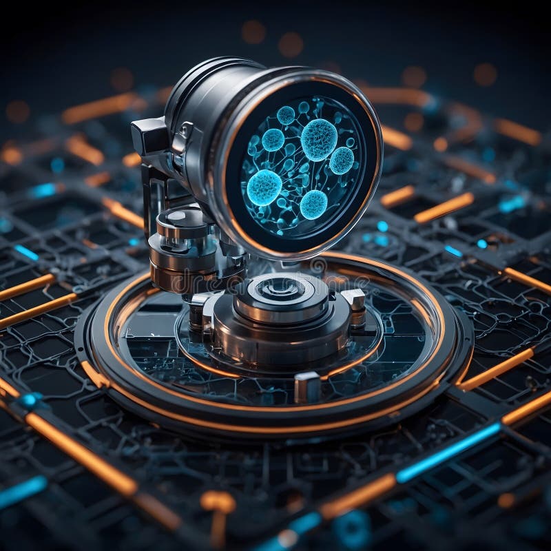 Futuristic Microscope Design Featuring Glowing Elements, Cells, and ...