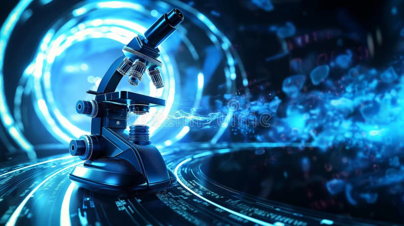 Futuristic Microscope with Digital and Blue Light Effects Stock Photo ...