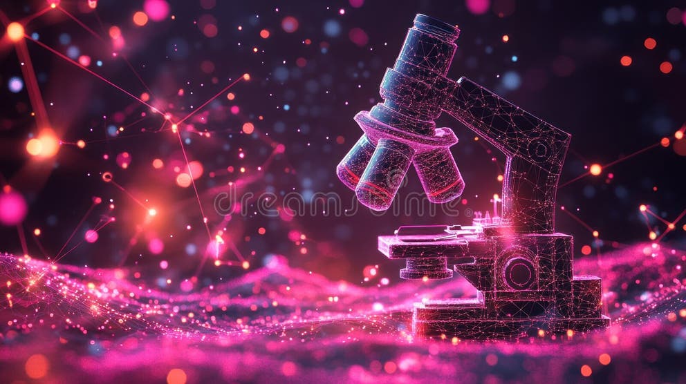 Futuristic Microscope on Digital Landscape Stock Illustration ...