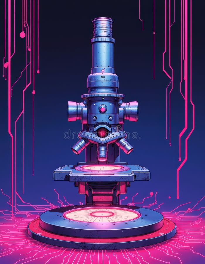 Futuristic Microscope with Glowing Elements and Digital Circuitry ...