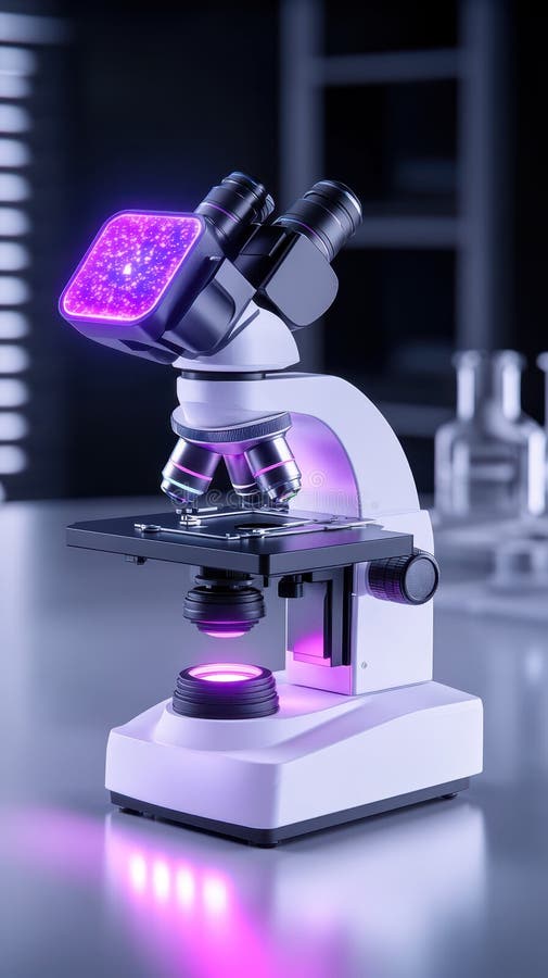 Futuristic Microscope with Glowing Features and Advanced Optics Stock ...
