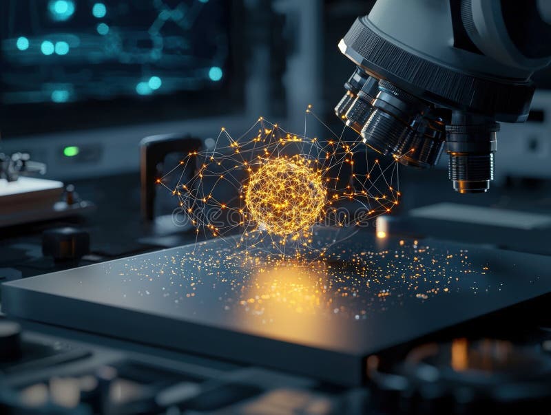 A Futuristic Microscope Probing a Glowing Particle with Vibrant ...