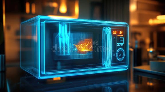 Futuristic Microwave Displaying Advanced Holographic Technology in a ...