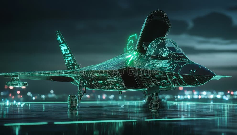Futuristic Military Aircraft with Advanced Digital Radar Interface a 3d ...