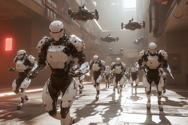 Futuristic Military Base with Soldiers in Training Amidst Advanced ...