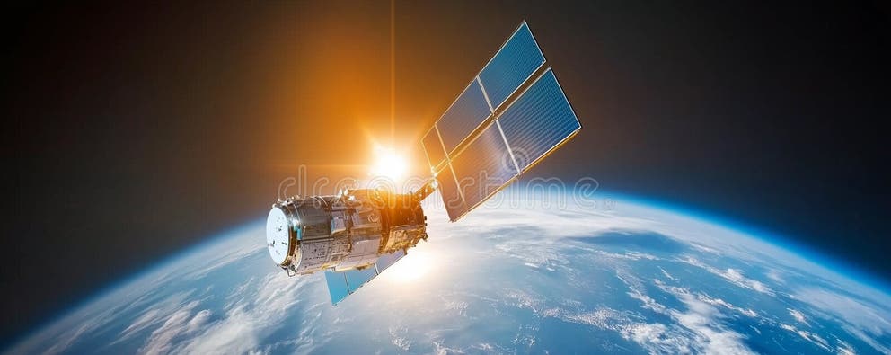 Futuristic Military Satellite Orbits Earth, Capturing Advanced Data in ...