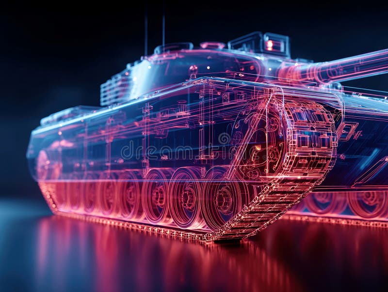 A Futuristic Military Tank Image with X-ray Overlay, Highlighting ...