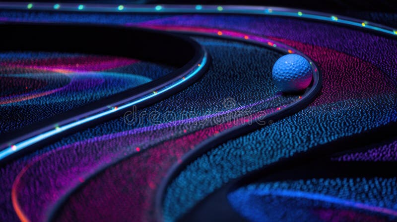 Futuristic Mini Golf Course with Neon Lights and Curving Pathways Stock ...