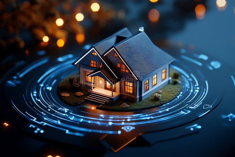 Futuristic Miniature House with Illuminated Exterior, Surrounded by ...