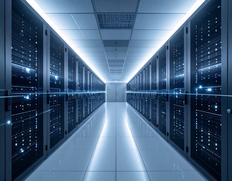 Futuristic Minimal Server Room with Radiant Glow Stock Illustration ...