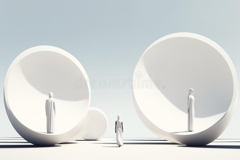 Futuristic Minimalism: Human Figures and Spheres Stock Image - Image of ...