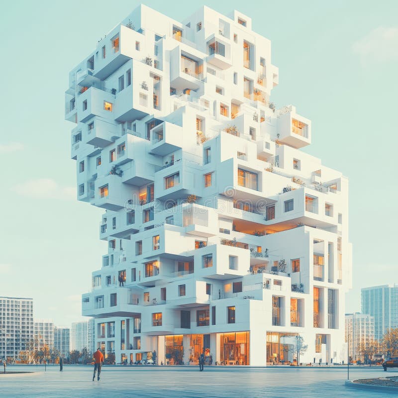 Futuristic Minimalist Blocky Architecture in 3D Design Stock ...