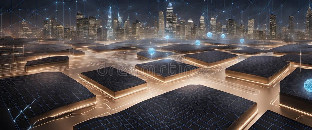 A Futuristic, Minimalist Cityscape with Interconnected Digital Nodes ...
