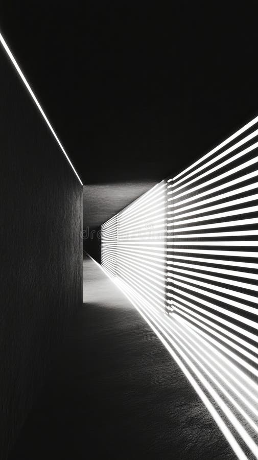 Futuristic Minimalist Corridor with Striking Linear Light Patterns in a ...