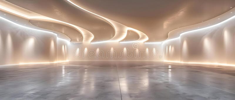 Futuristic Minimalist Gallery with Curved Lighting. Concept Futuristic ...