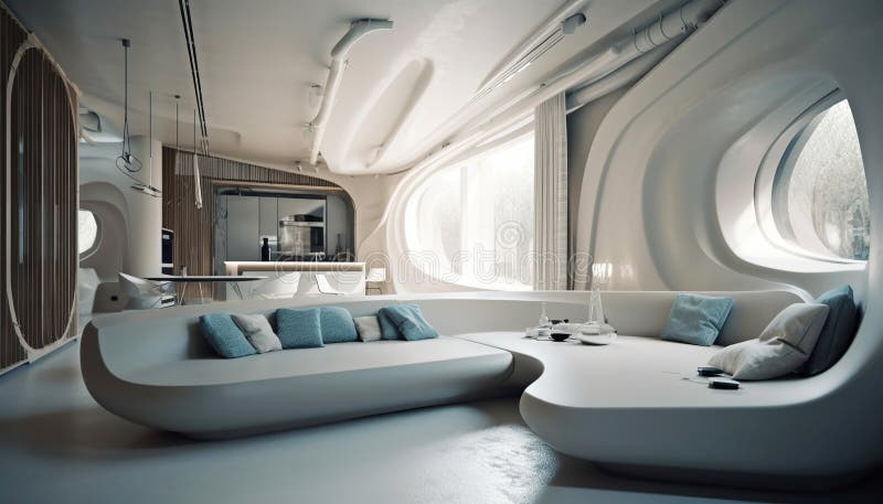 Futuristic Interior Design of Modern Bedroom with Ellipse Shaped ...