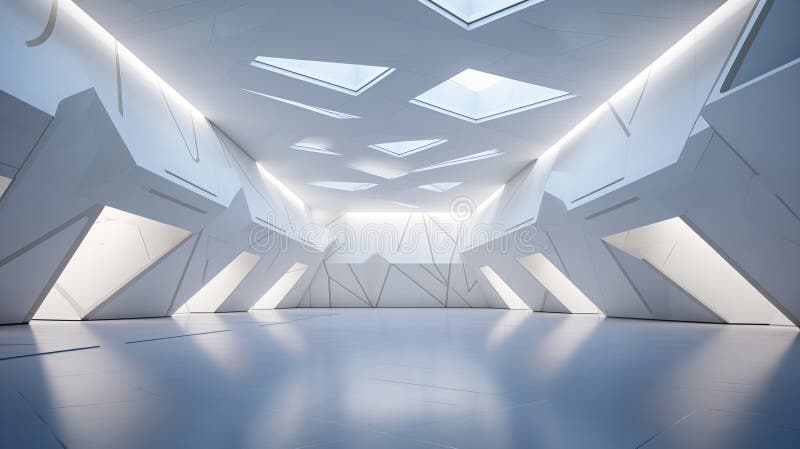 Futuristic Minimalist Interior with Geometric Design and Skylights for ...
