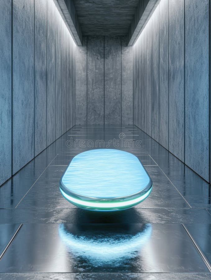 Futuristic Minimalist Interior with Glowing Platform Stock Illustration ...