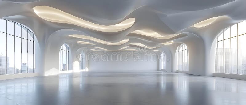 Futuristic Minimalist Interior with Wavy Ceiling Design. Concept ...