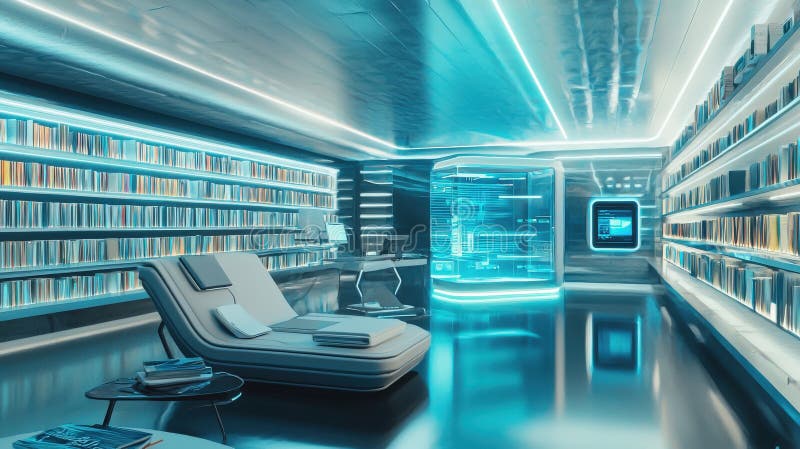 Futuristic Minimalist Library Design Featuring Digital Touch Innovative ...