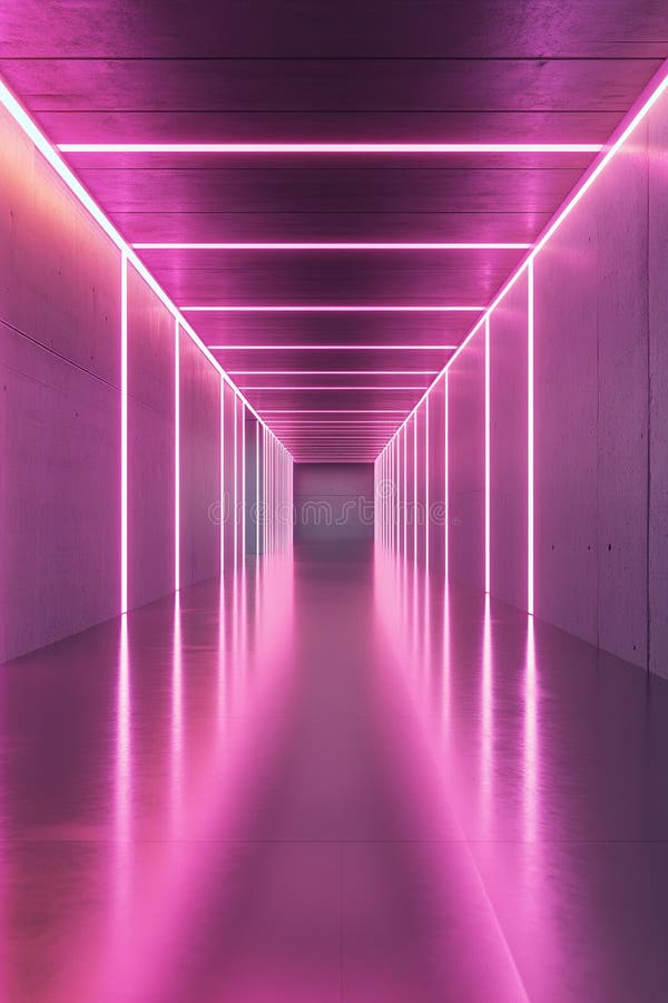 Futuristic Minimalist Room with Glowing Neon Lines and Sleek Reflective ...