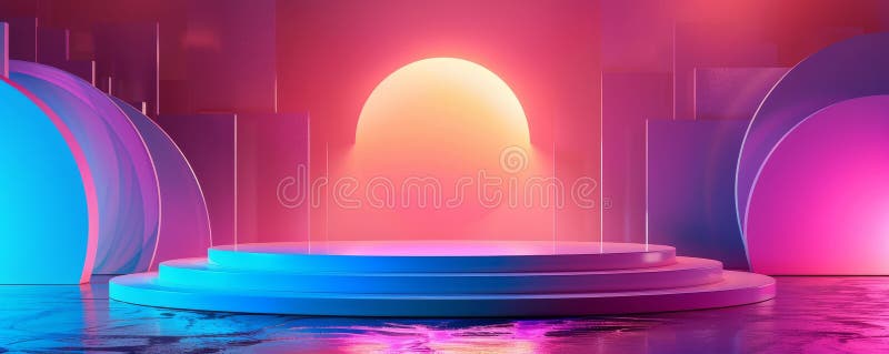 Futuristic Minimalist Room with Neon Lights and Circular Platforms ...