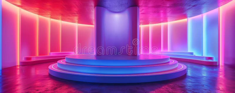 Futuristic Minimalist Room with Neon Lights and Circular Platforms ...