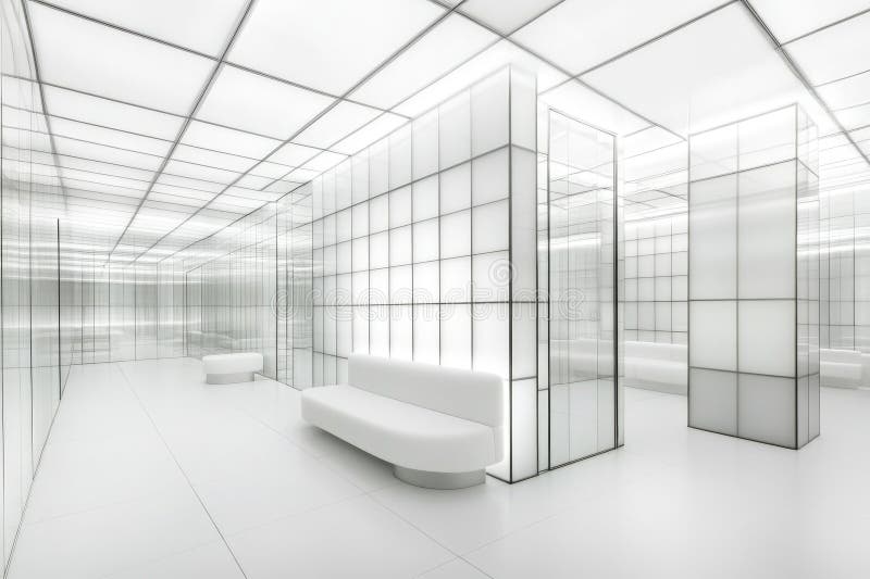 Futuristic Minimalist White Interior with Geometric Design and Modern ...