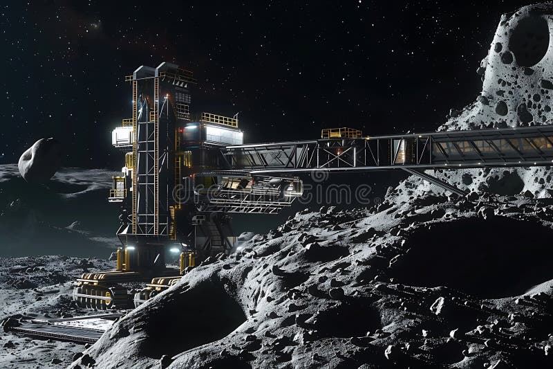 Futuristic Mining Operation on Asteroid Surface Stock Illustration ...