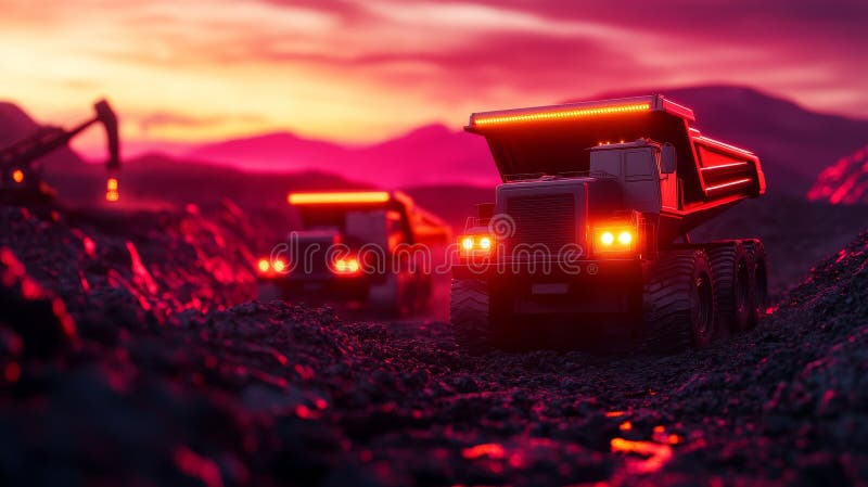 Futuristic Mining Operation at Sunset AIcontrolled Mining Trucks ...