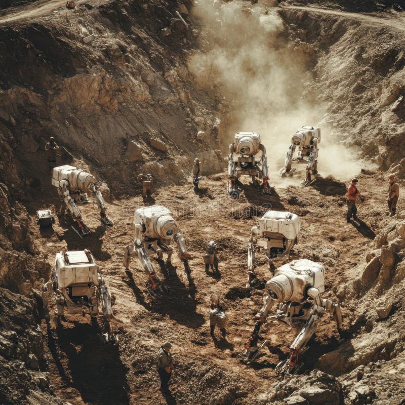Futuristic Mining Scene with Robots in a Deep Quarry Environment Stock ...