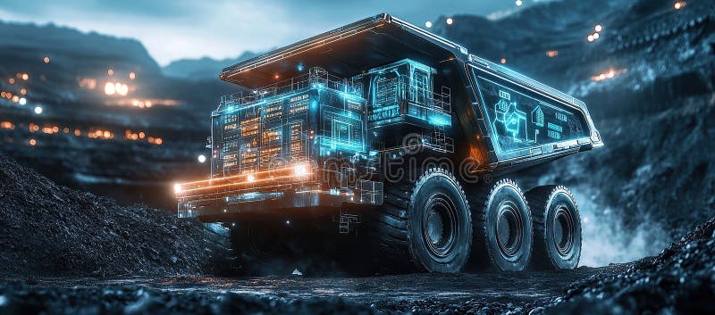 Futuristic Mining Truck with Glowing Data Streams in Futuristic Setting ...