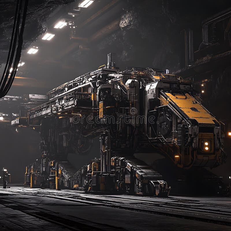 Futuristic Mining Vehicle in Underground Facility Stock Illustration ...