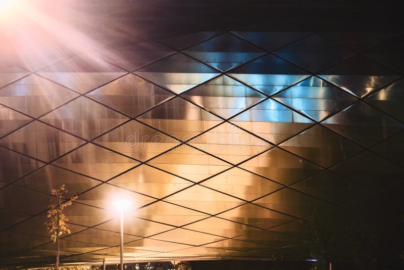 Futuristic Mirror Building Illuminated by Lanterns Stock Image - Image ...
