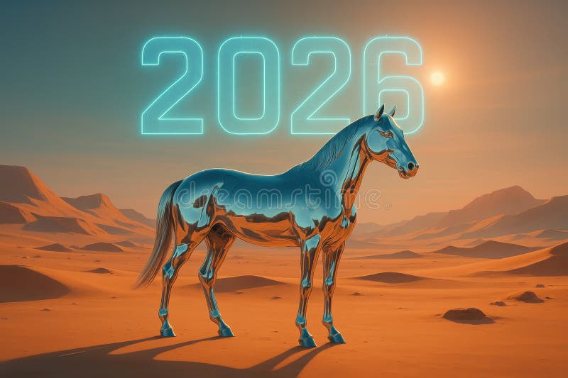 Futuristic Mirror Horse in Desert with Holographic 2026 Stock Image - Image of style, futuristic ...