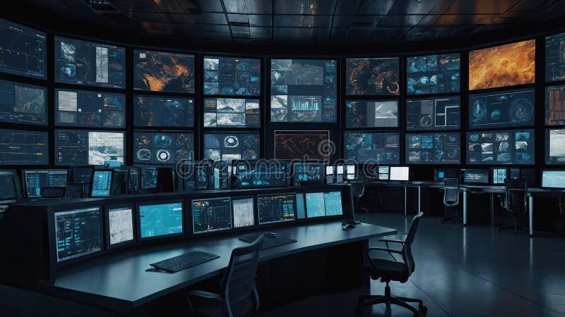 Futuristic Mission Control Center with Multiple Screens Stock ...