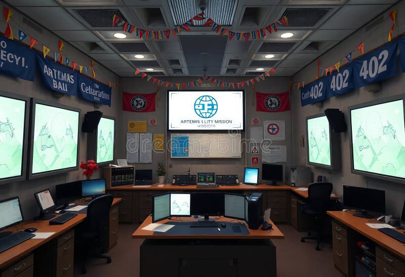 Futuristic Mission Control Room Stock Illustration - Illustration of ...